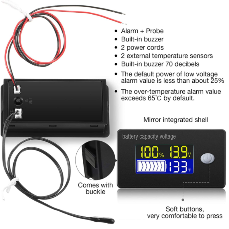 Indicateur LCD Battery Capacity Voltage Meter with Alarm and External ...